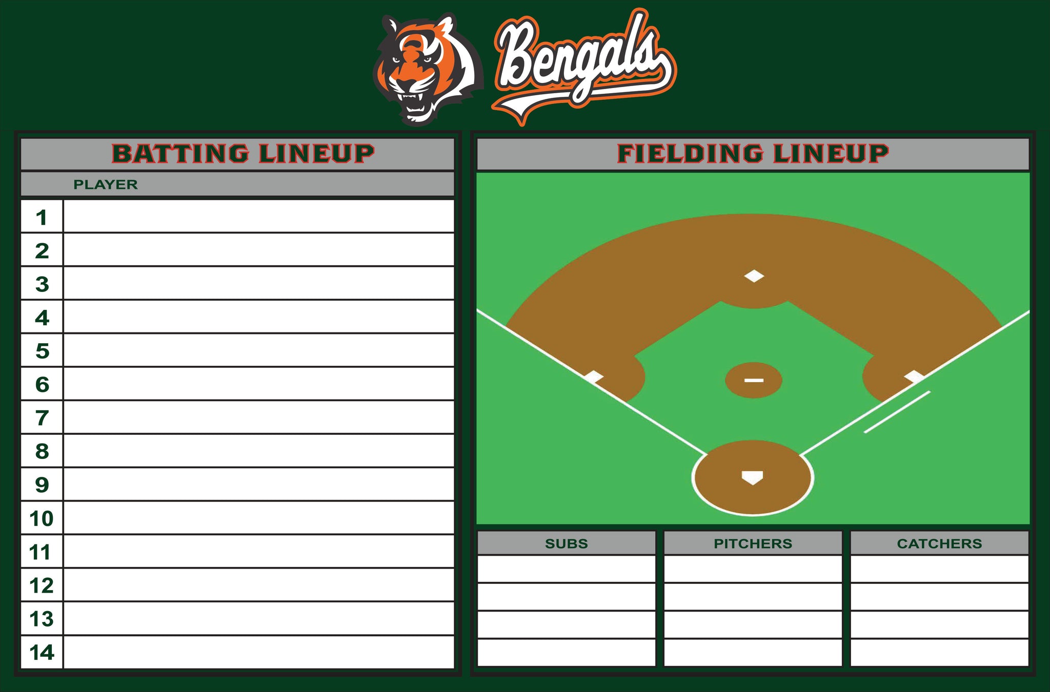 Baseball Position Lineup Template